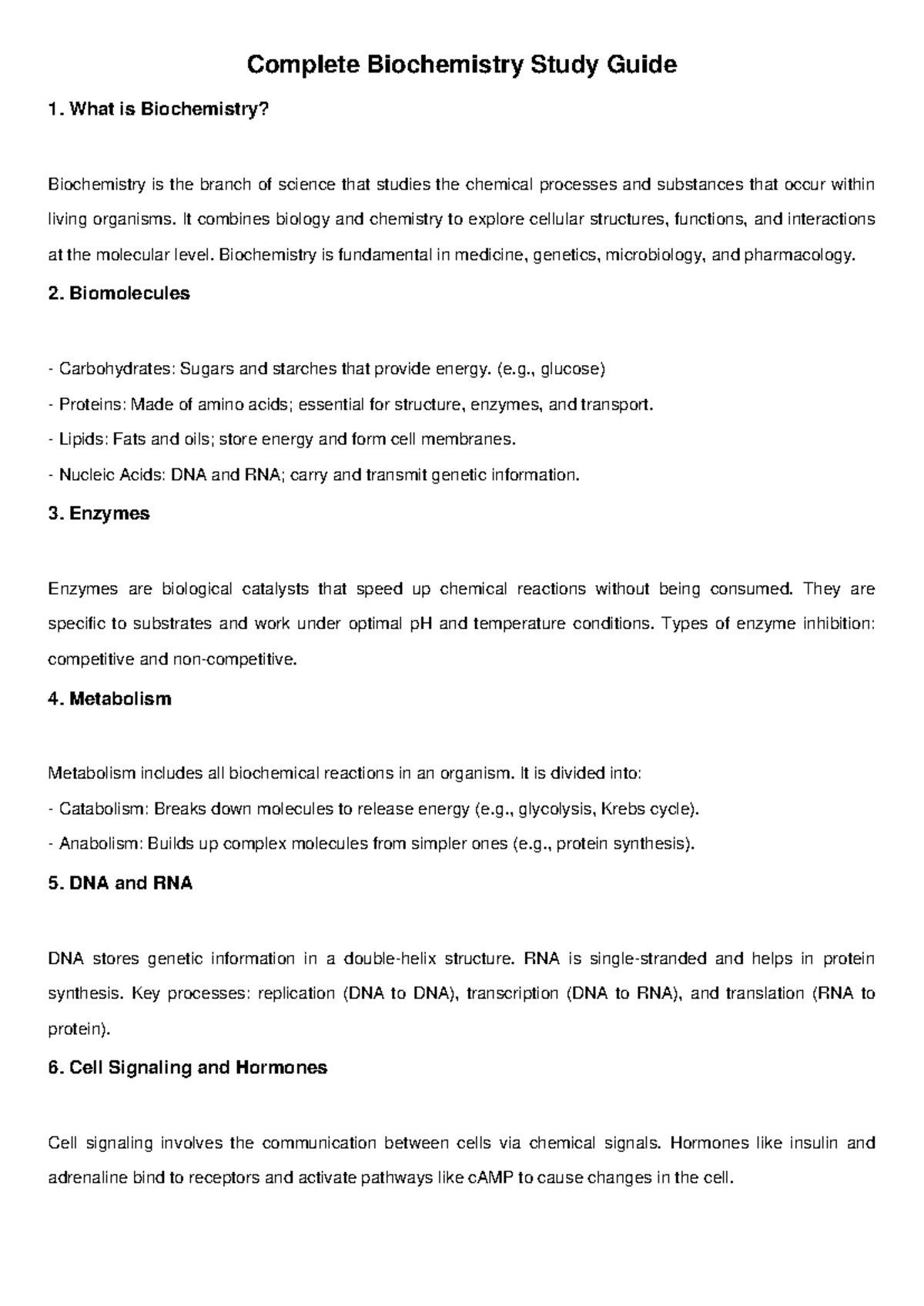 Biochemistry Study Guide: Key Concepts and Processes Explained - Studocu