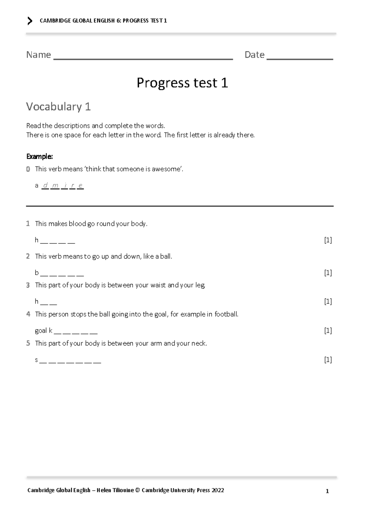 S6: Cambridge Global English 6 - Progress Test 1 Practice Test - Studocu