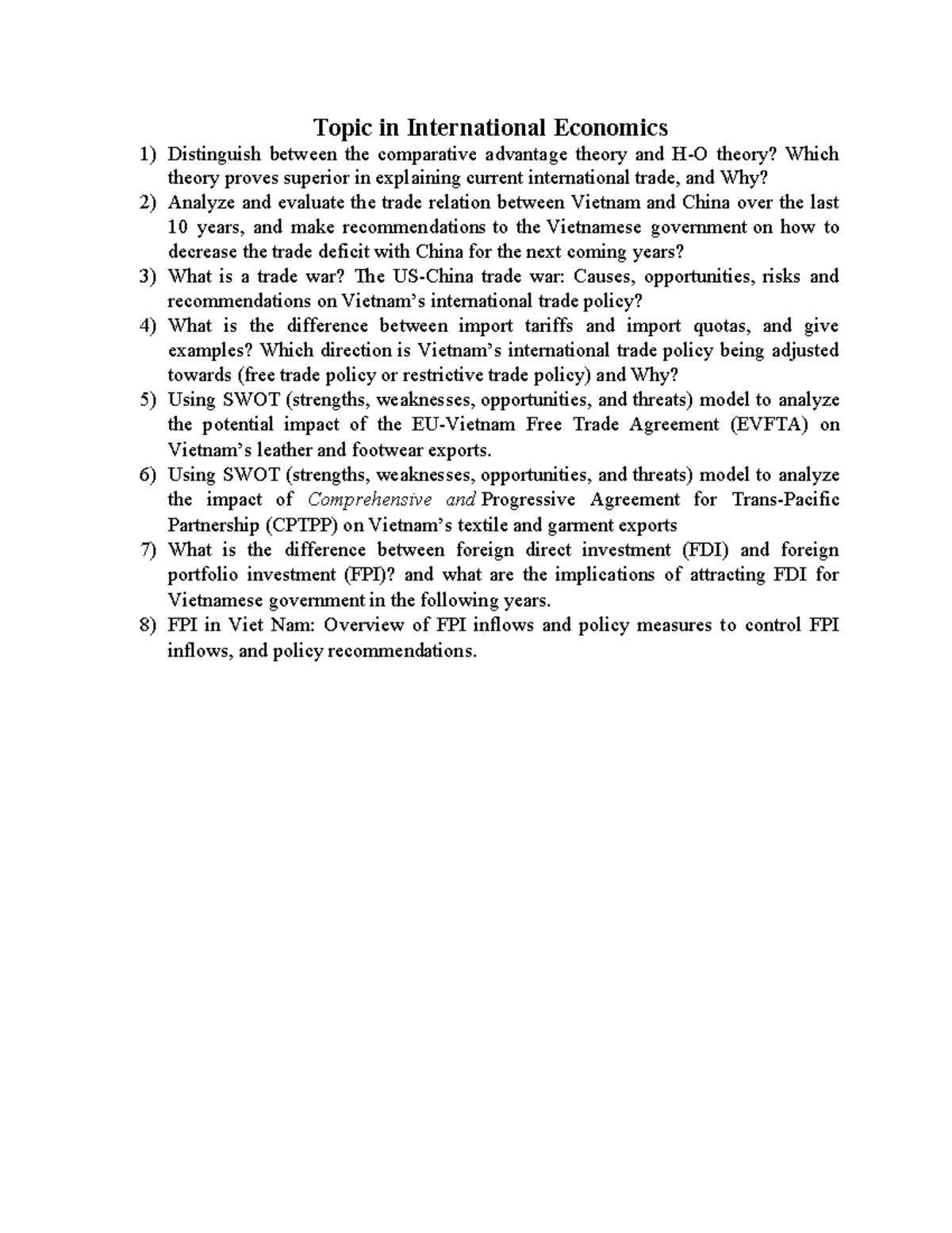International Economics Topics: Trade Relations, Policies & Agreements ...