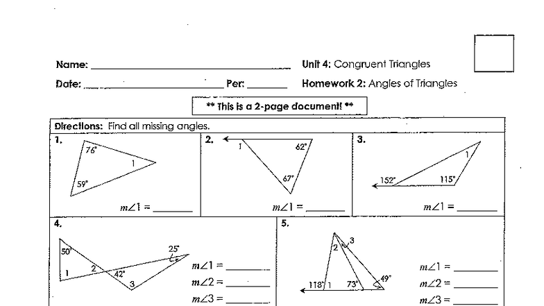Unit 4: Congruent Triangles Homework 2 - Angles of Triangles - Studocu