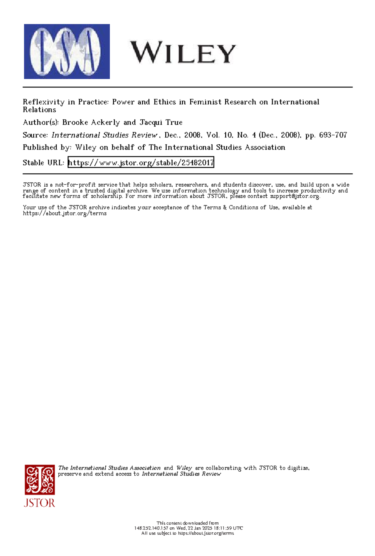 Reflexivity and Ethics in Feminist International Relations Research ...