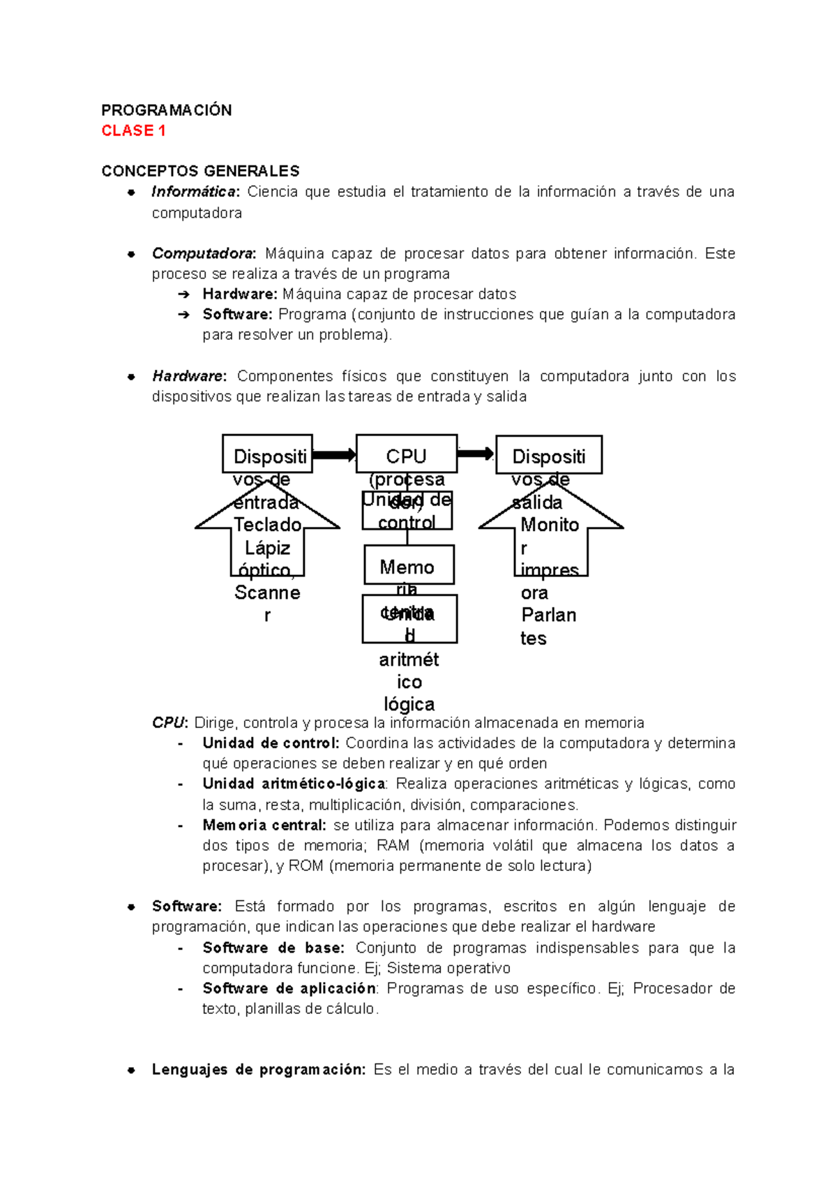 Programación - apunte - PROGRAMACIÓN CLASE 1 CONCEPTOS GENERALES ...