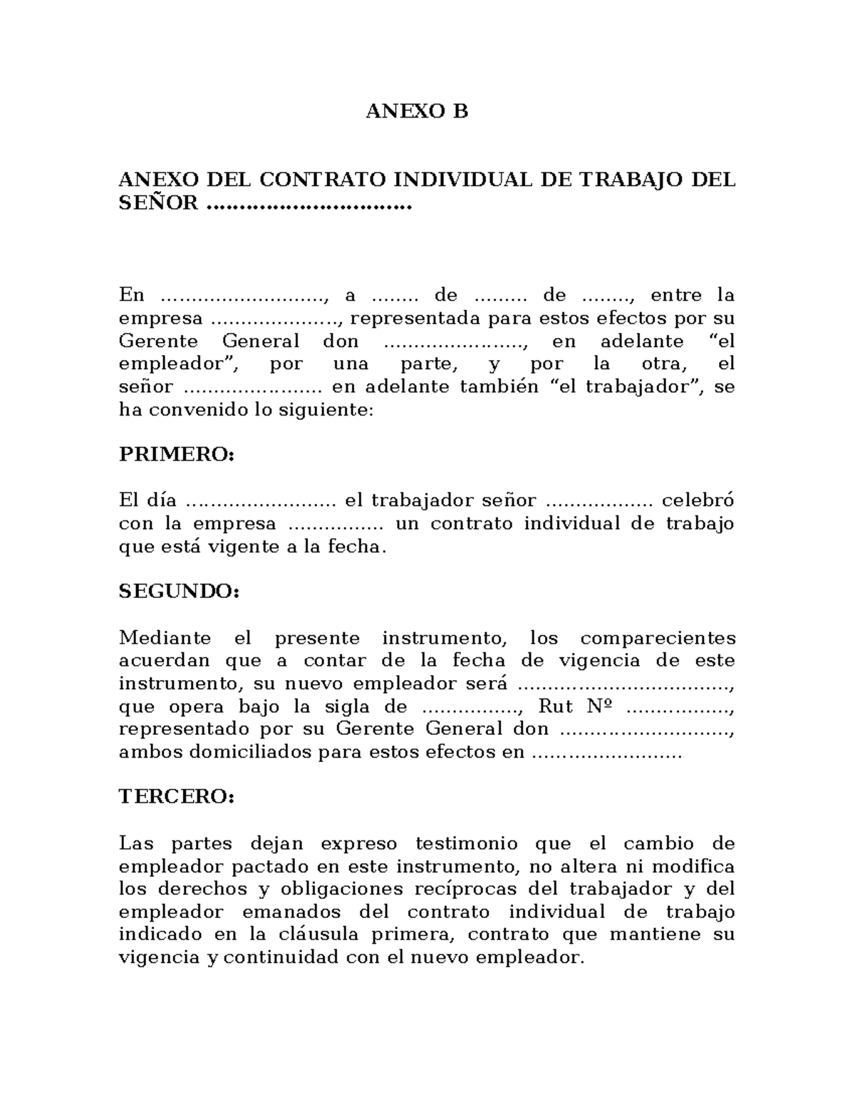 Formato Anexo Cambio de Empleador - Contrato Individual de Trabajo ...