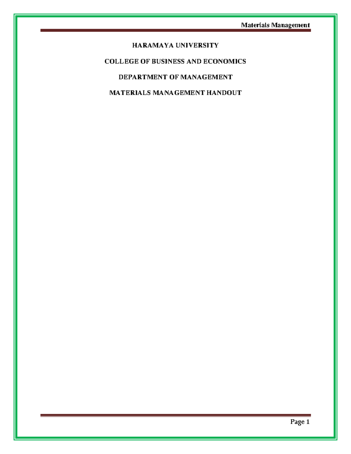 Materials Management 737469701: Comprehensive Handout on Key Concepts ...