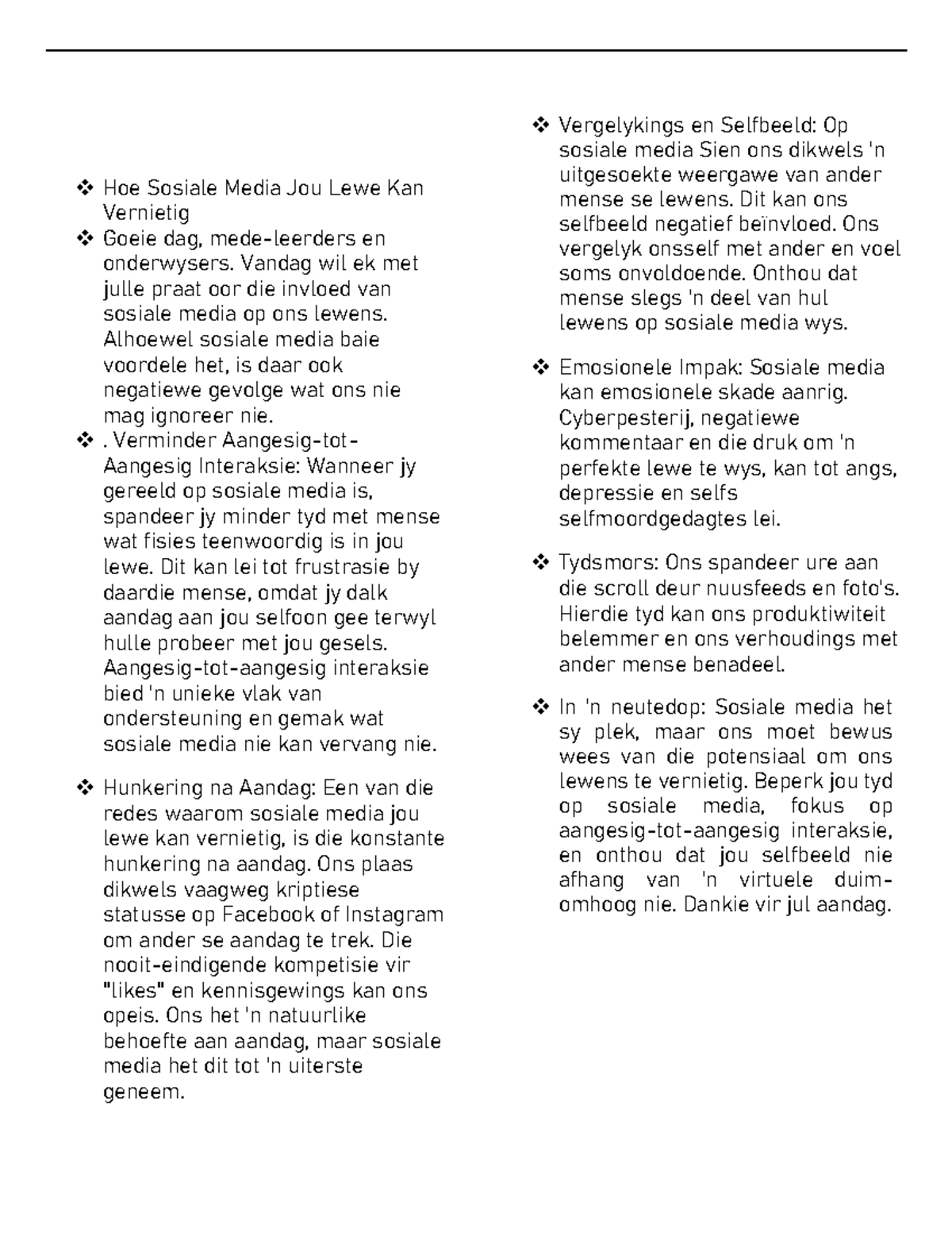 N - Die Negatiewe Invloed van Sosiale Media op Lewe - Studocu