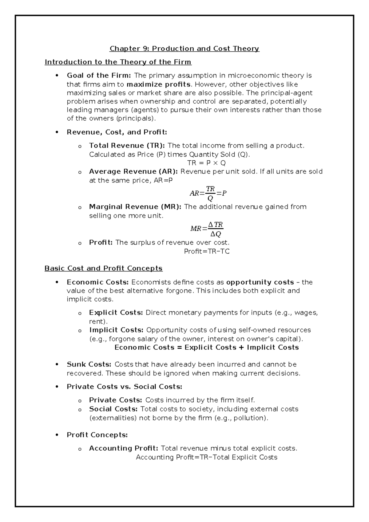 Chapter 9: Production and Cost Theory - ECON 112 Overview - Studocu