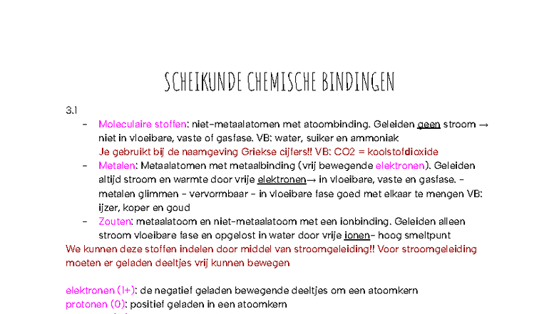 Kopie van Scheikunde: Chemische Bindingen en Eigenschappen - Studeersnel
