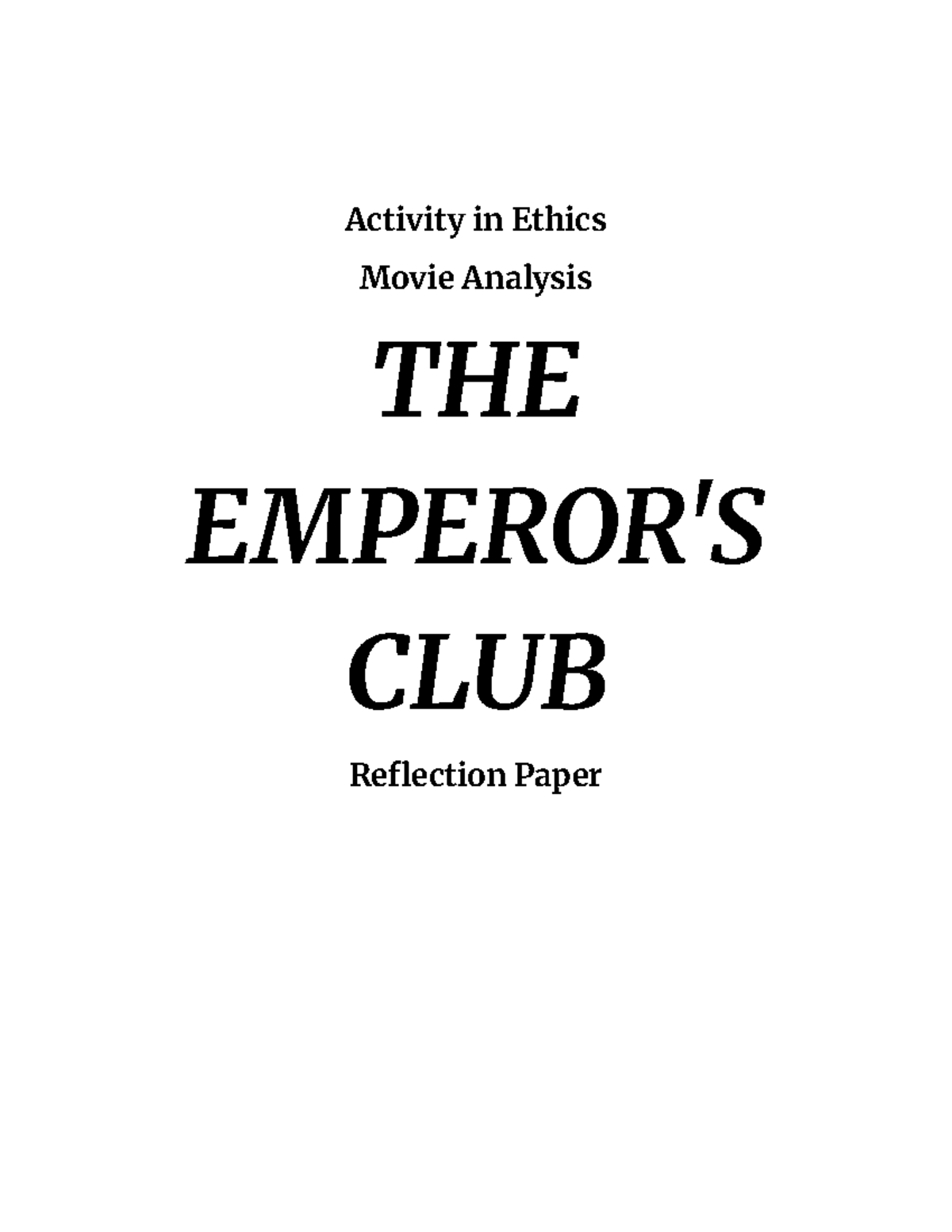 Ethics Reflection: Movie Analysis of "The Club" (THE CLUB) - Studocu