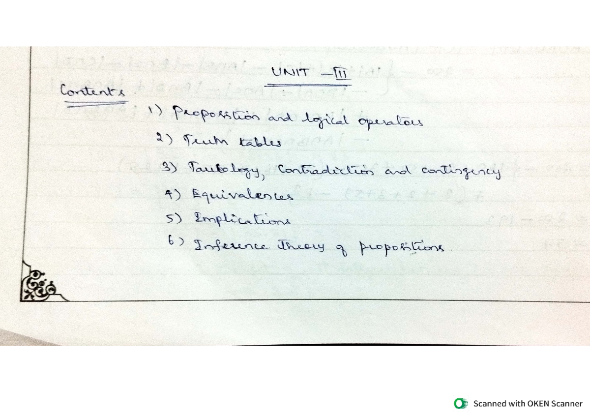 Unit 3, Mathematical Logic - UNIT Contents 1) Proposition and logical operators 2) Truth tables ...
