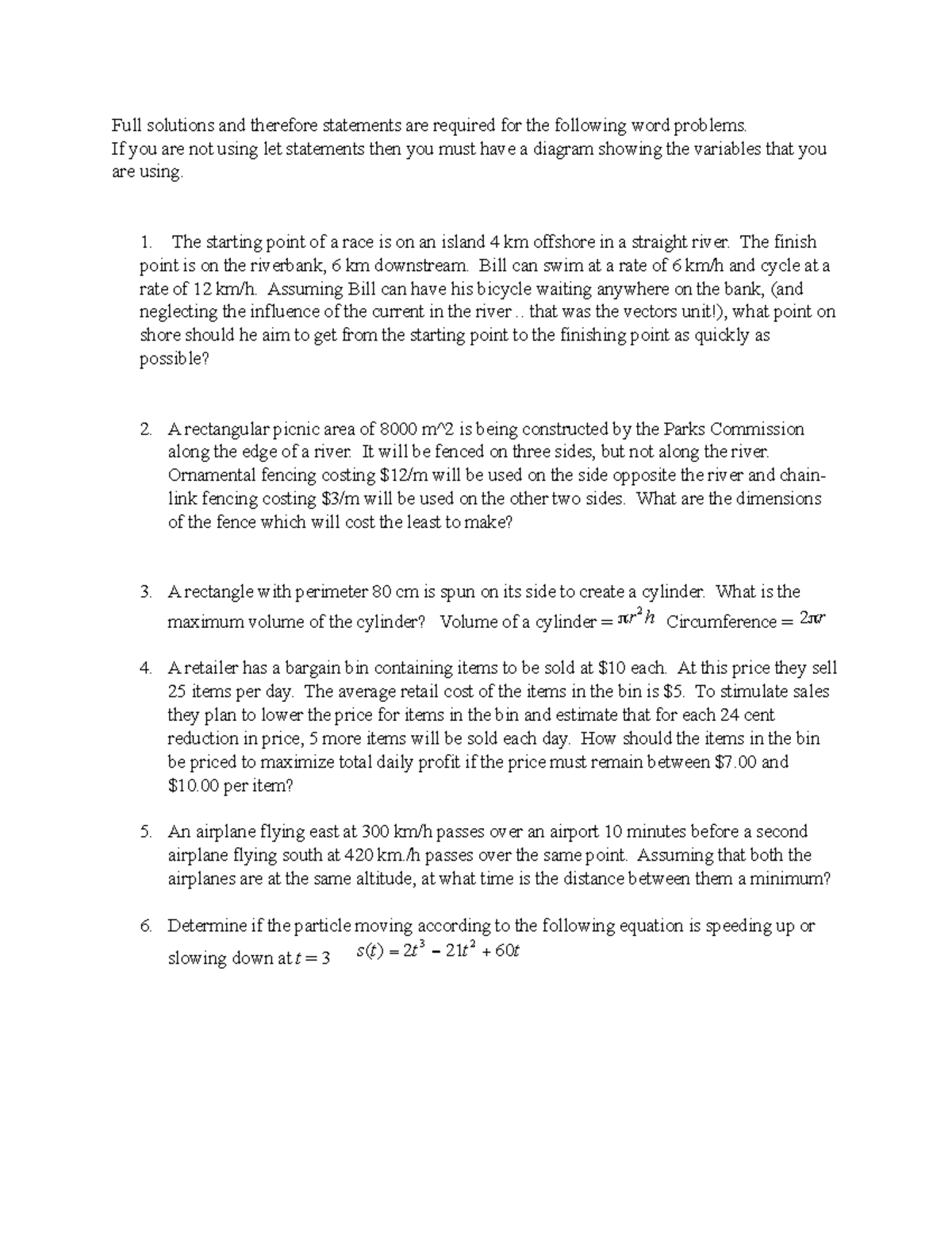 Chapter 3 - Optimization Word Problems with Full Solutions - Studocu