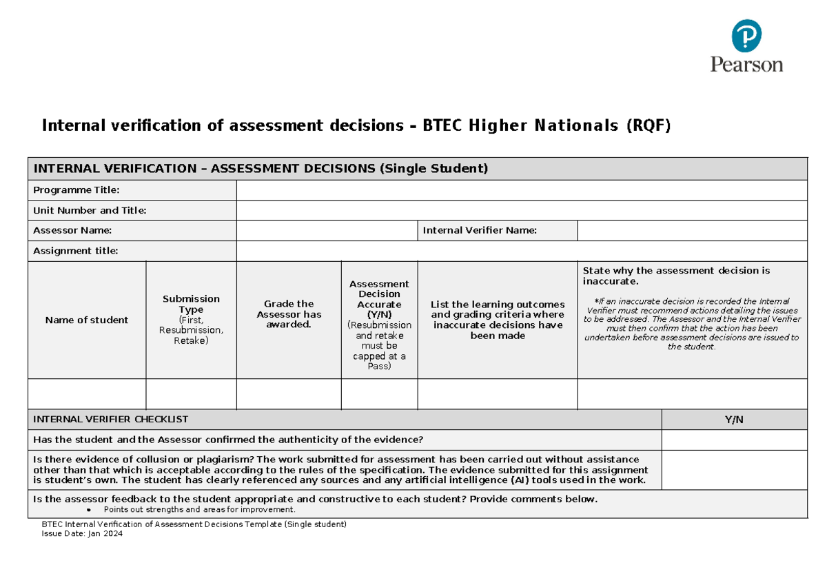 Cyber Security unit 10 - Internal verification of assessment decisions ...