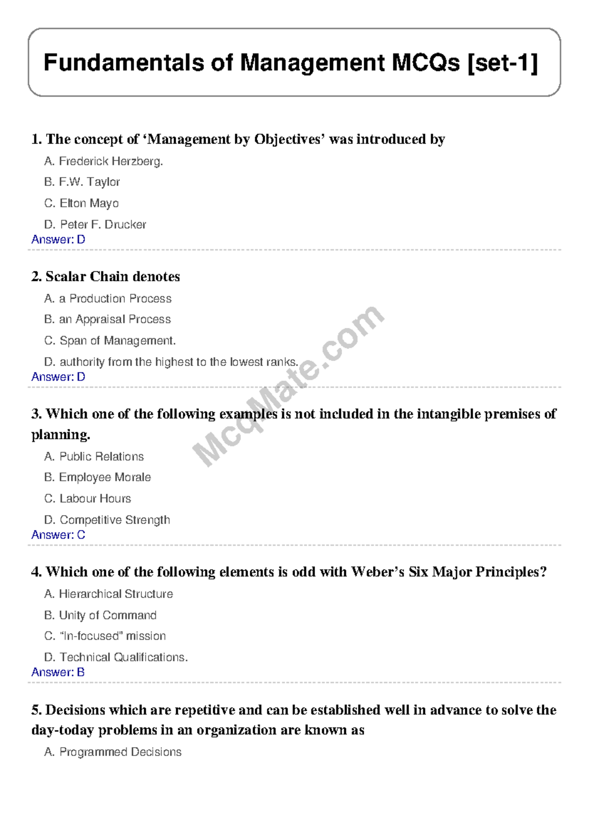 Fundamentals-of-management-set-1 mcqmate - McqMate Fundamentals of ...