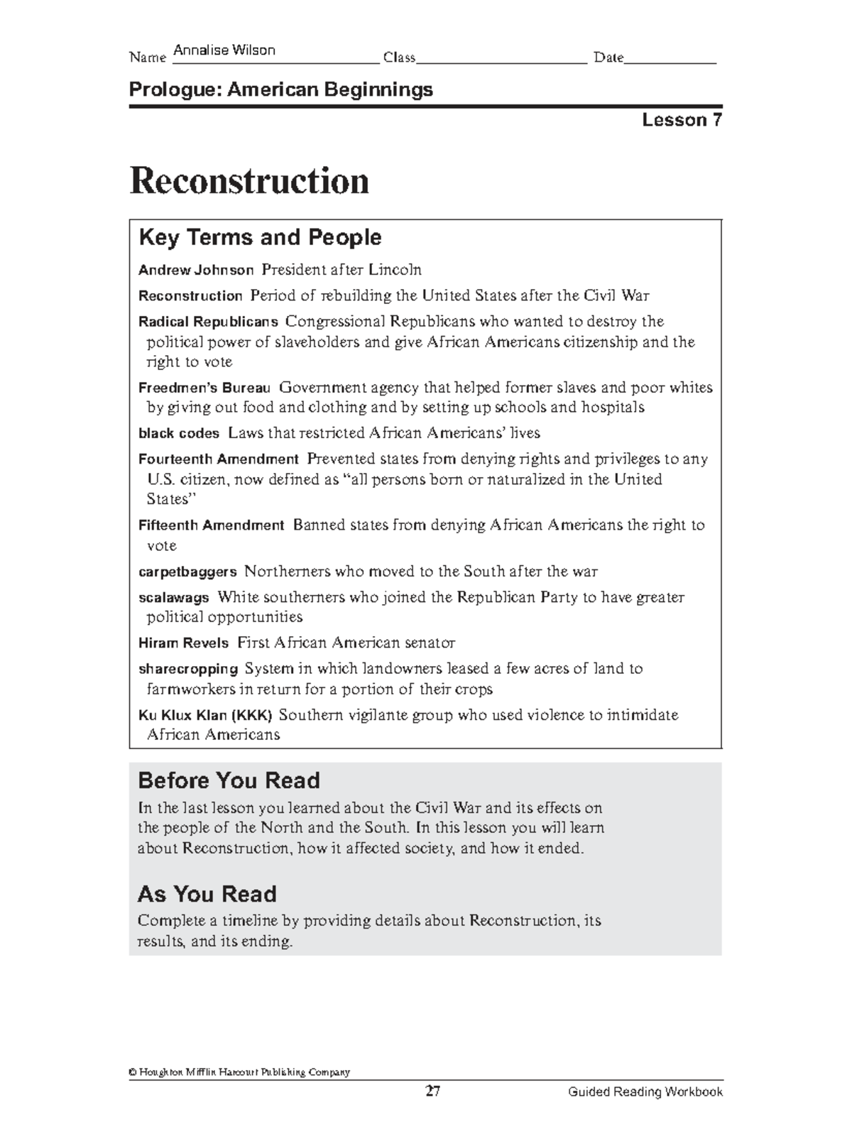 1.7 Reconstruction Study Guide: Key Terms, Events, and Amendments - Studocu