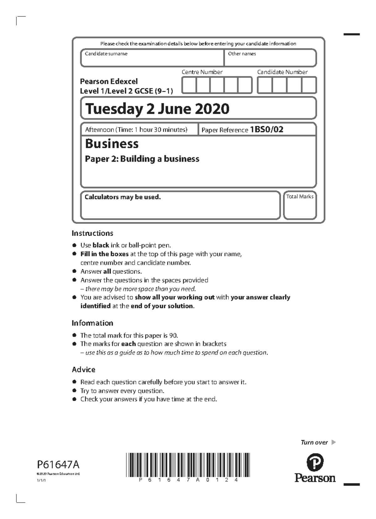 1BS0 02 Business Paper 2 Exam Instructions and Details - Studocu