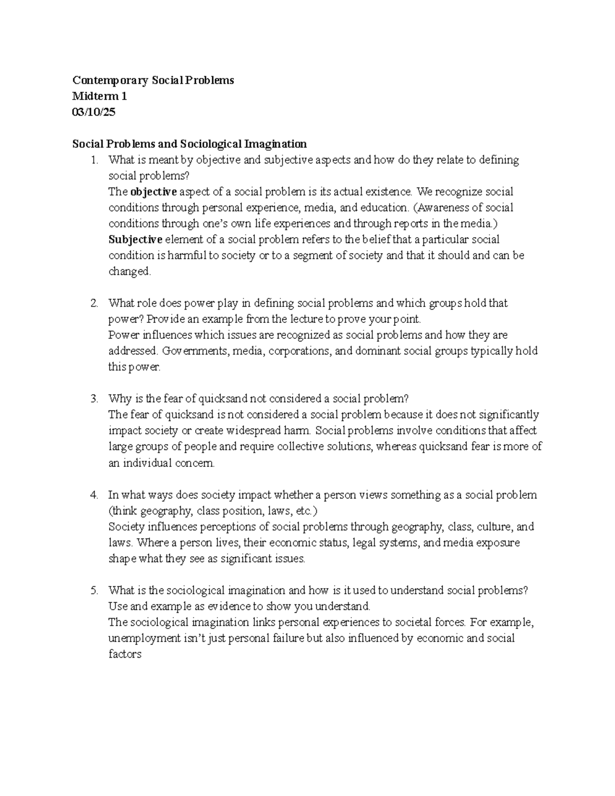 Cont. Soc. Problems - Midterm 1 - Contemporary Social Problems Midterm ...