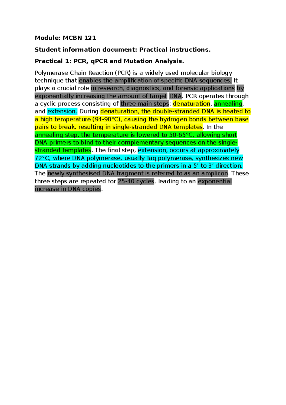 MCBN 121 - Practical Instructions for PCR, qPCR & Mutation Analysis ...