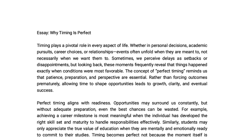 Essay: The Importance of Perfect Timing in Life - Ffggfff - Studocu