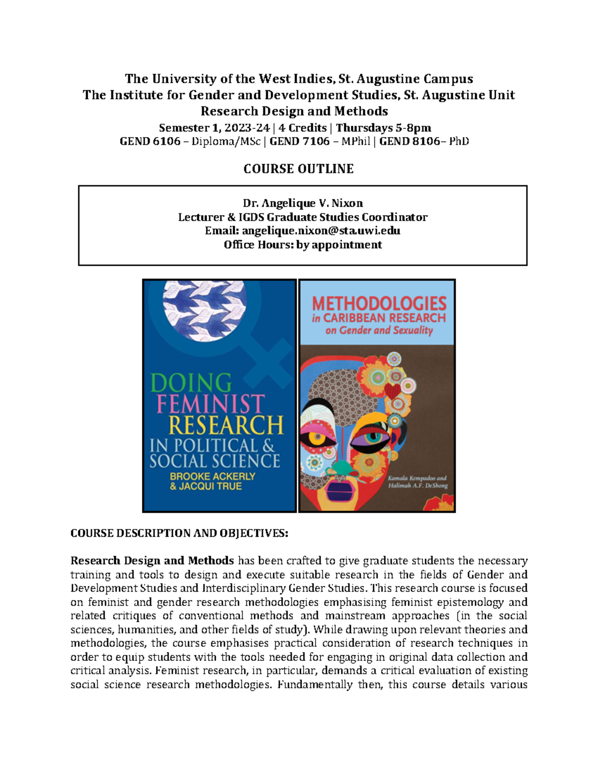 Research Design & Methods Course Outline GEND6106 7106 8106 2023 - Studocu