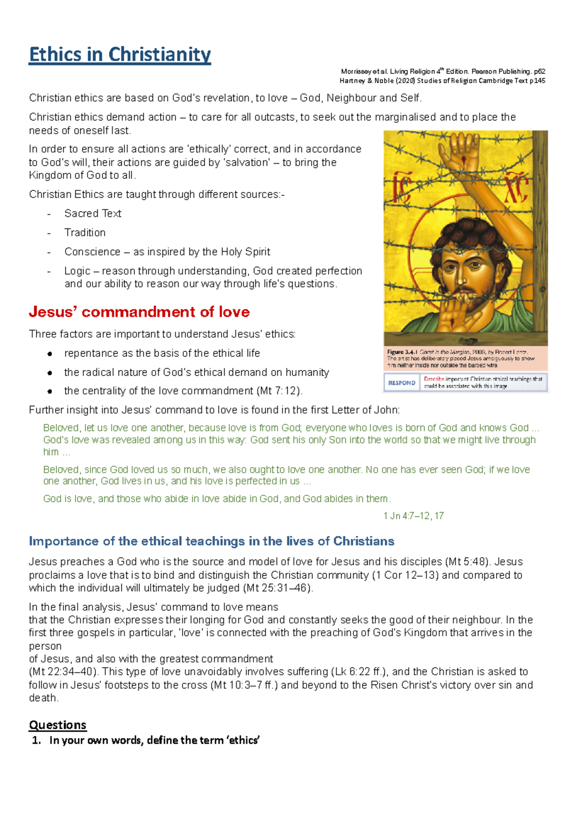 13d. Christian Ethics Worksheet - Ethics in Christianity Morrissey et ...