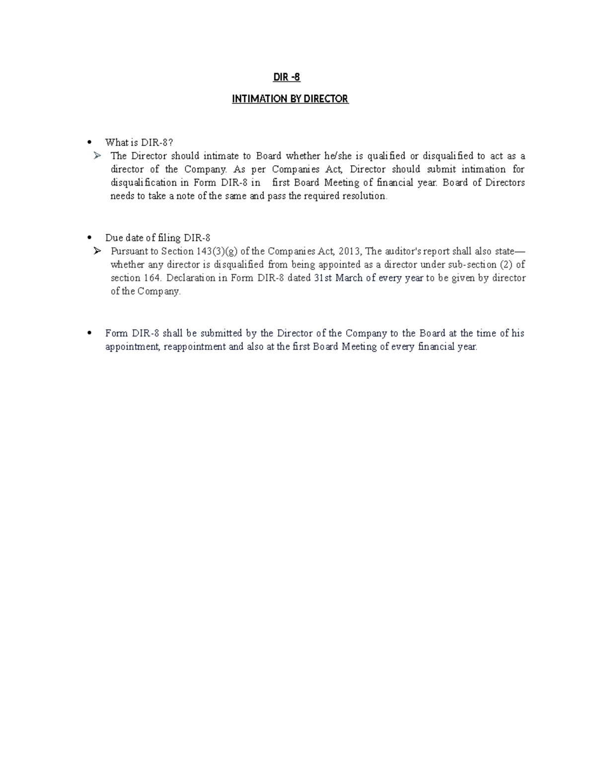 DIR-8 FORM: Director's Intimation of Qualification/Disqualification ...