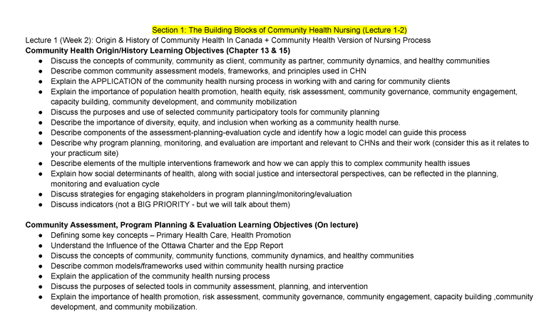 Community Health Nursing: Key Concepts & Learning Objectives (CHN 101 ...