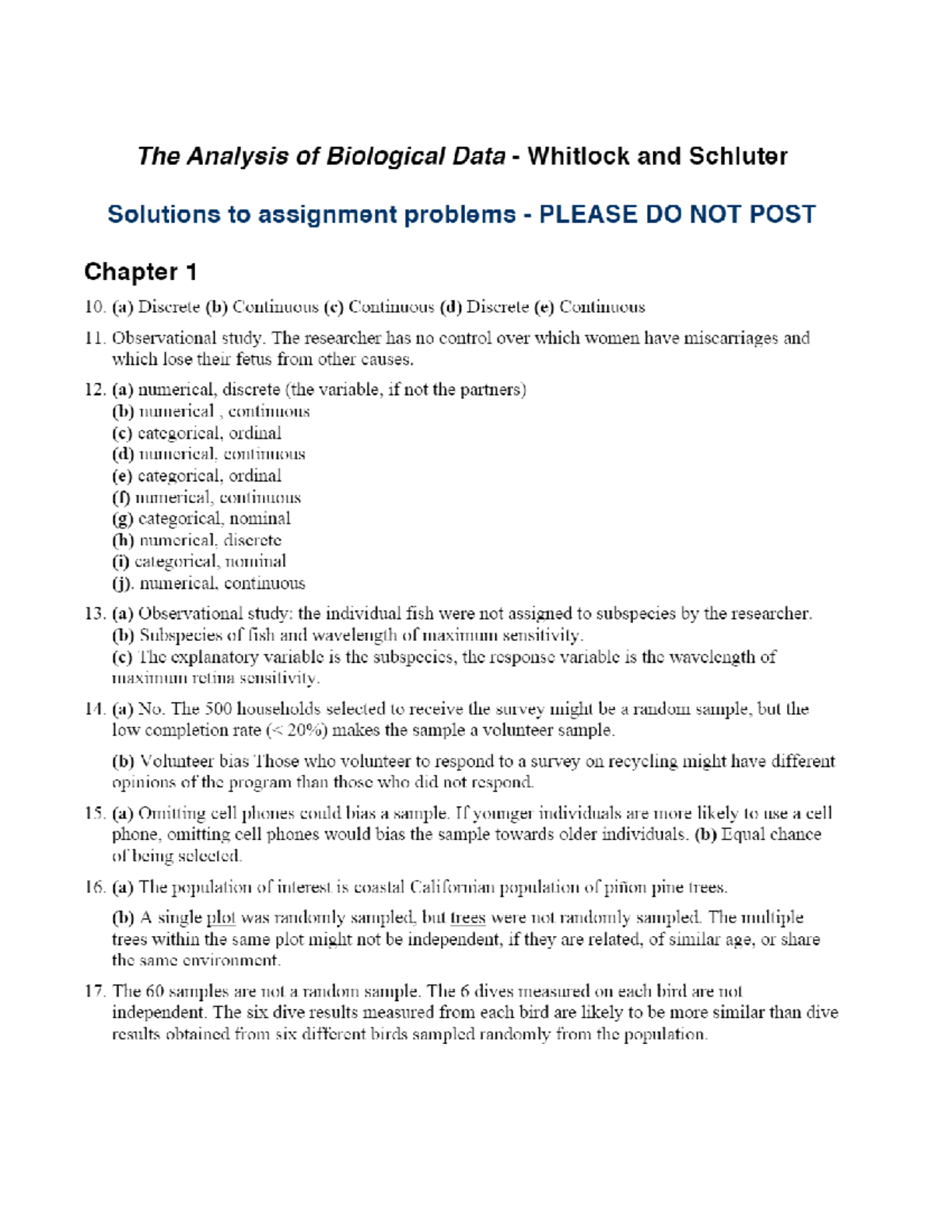 Biological Data Analysis - Assignment Problems Solutions - Studocu