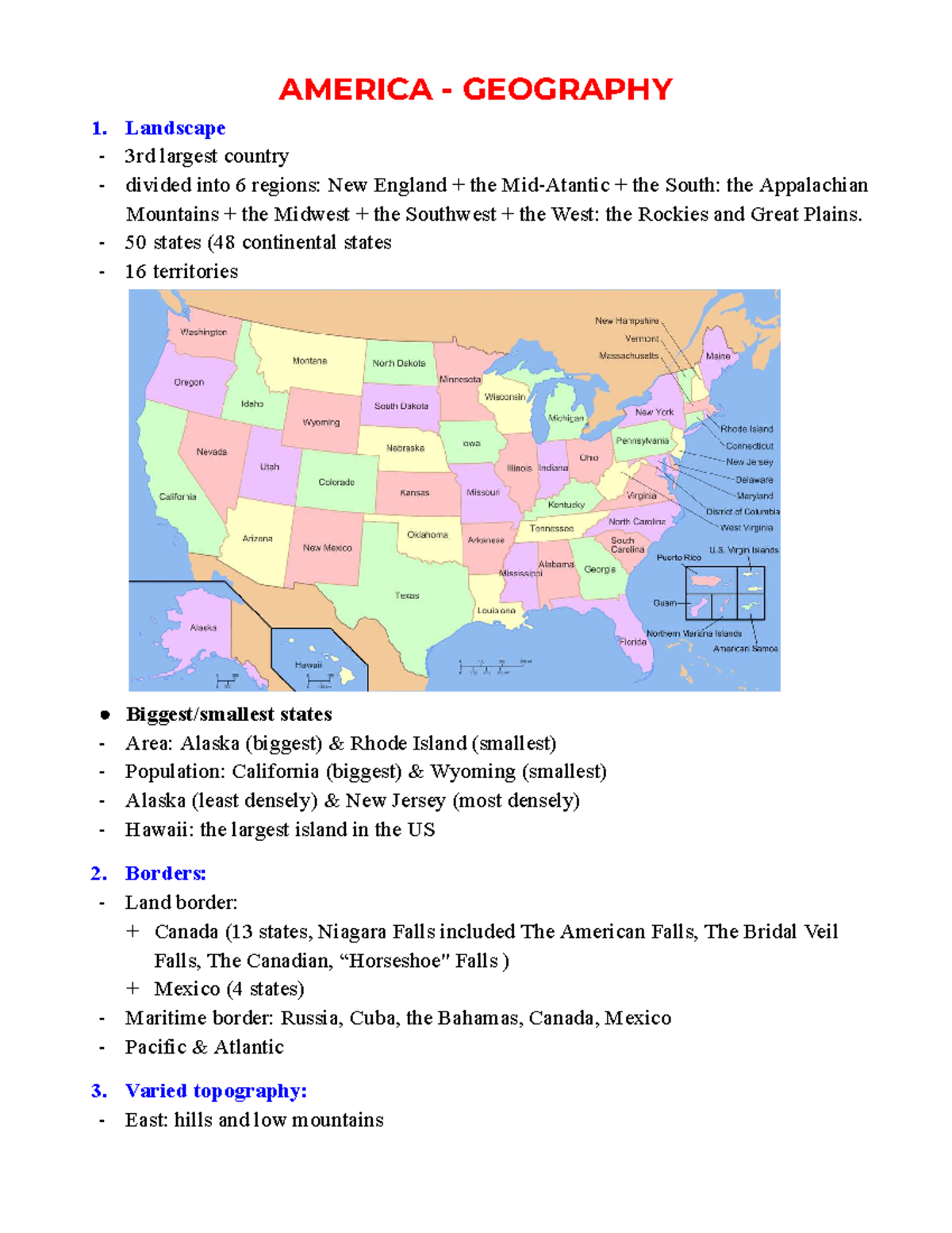 USA Geography and Immigration: An Overview of Regions and History - Studocu