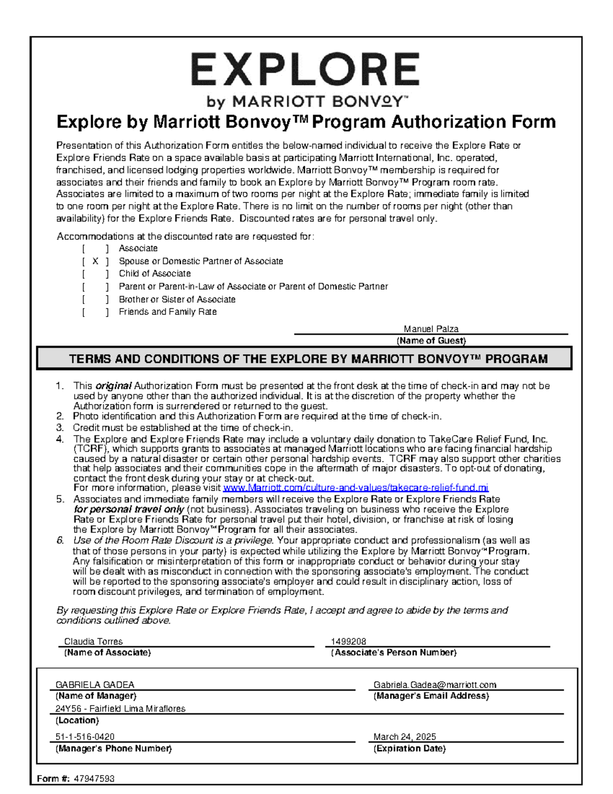 Authorization Form Manuel - Explore by Marriott Bonvoy™ Program ...