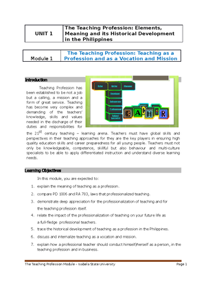 Teaching Profession Module 2 - Unit 2 THE TEACHER AS A PROFESSIONAL AND ...