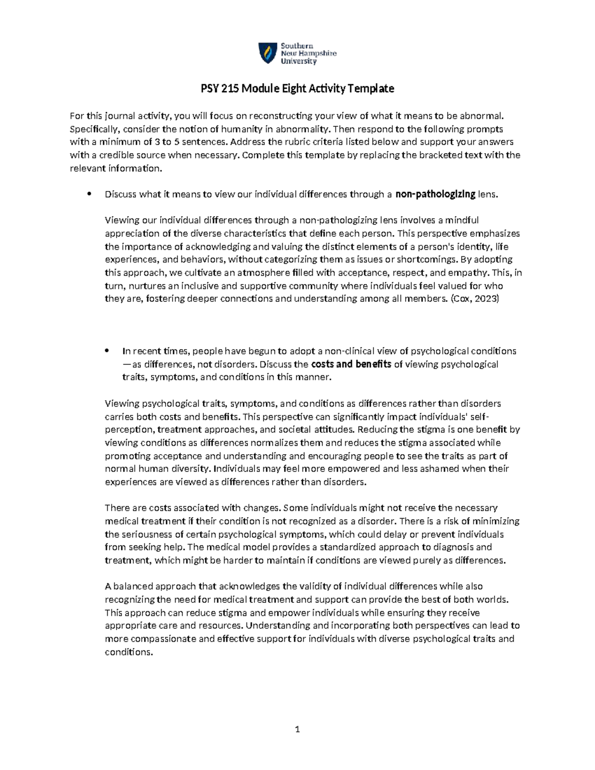 PSY 215 Module Eight Activity finished - PSY 215 Module Eight Activity ...
