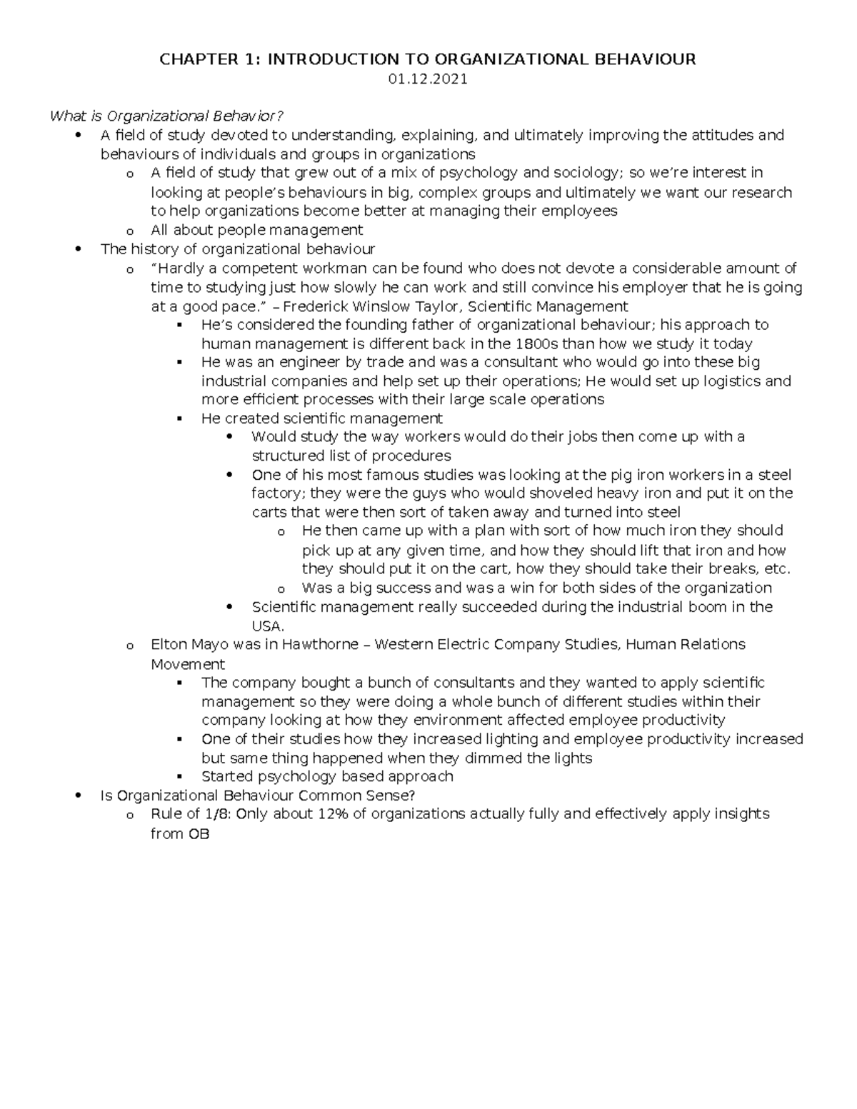 ADM2336 Chapter 1: Introduction to Organizational Behavior Insights ...