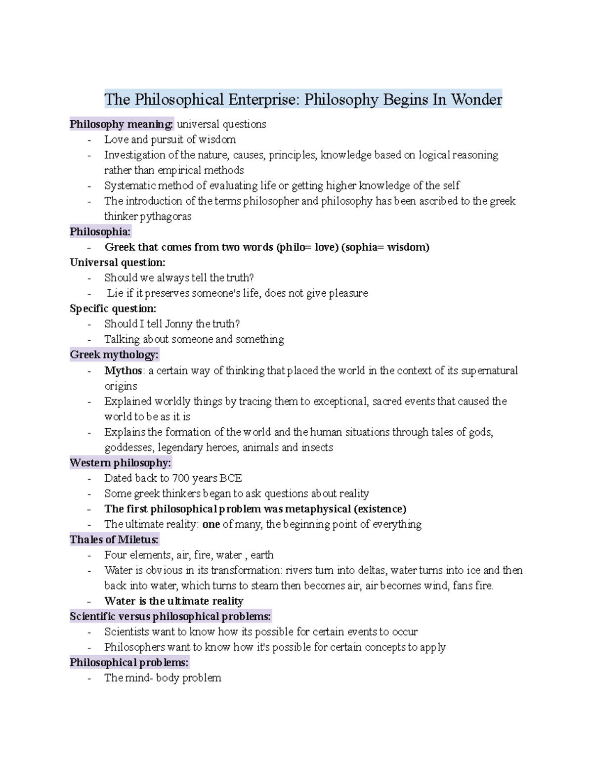 PAR 101: Introduction to Philosophy – Key Concepts and Branches Notes ...