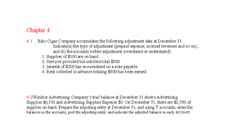 EX- Chap 4 - Adjusting Entries and Account Adjustments at Year-End ...