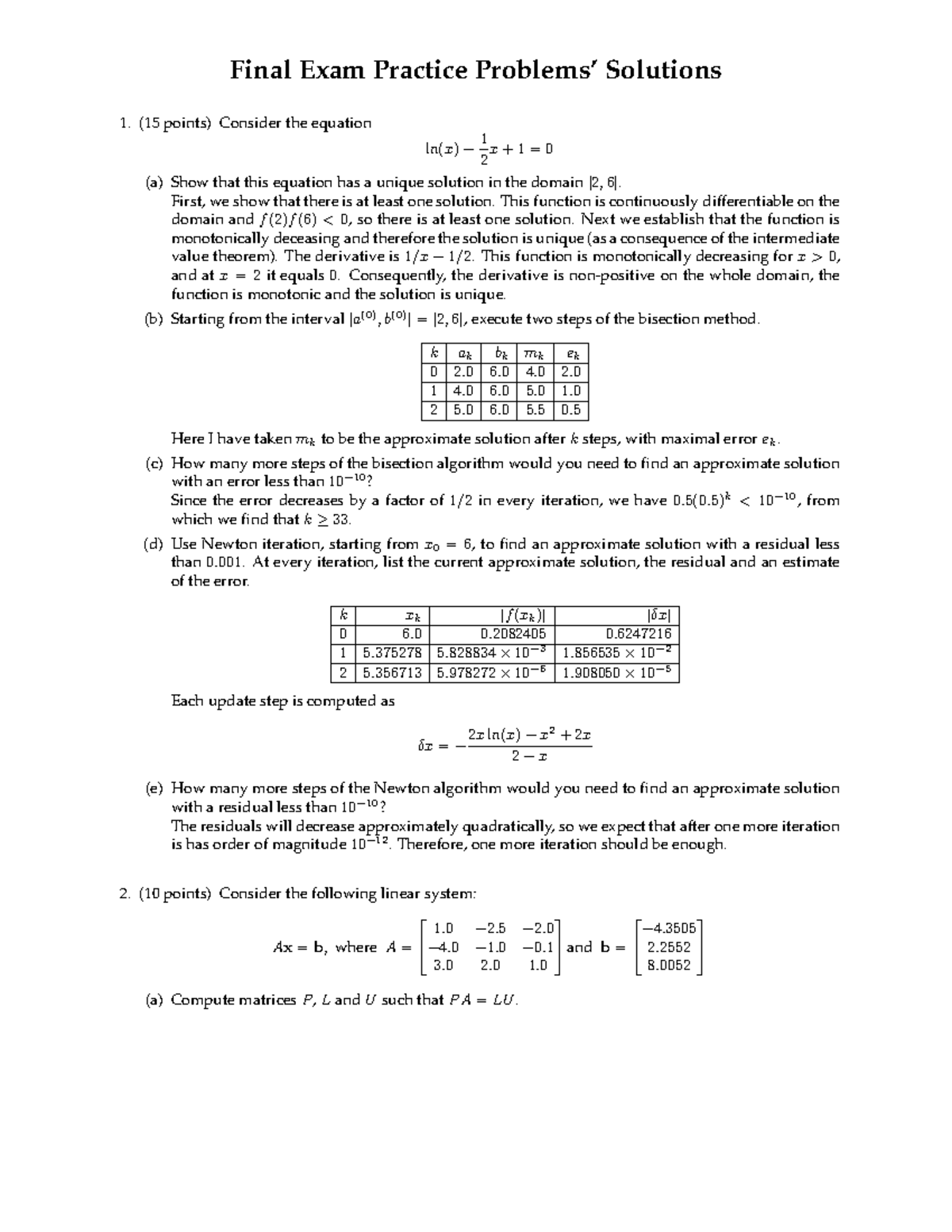 Final Exam Practice Problems Solutions for Course Code 1 - Studocu