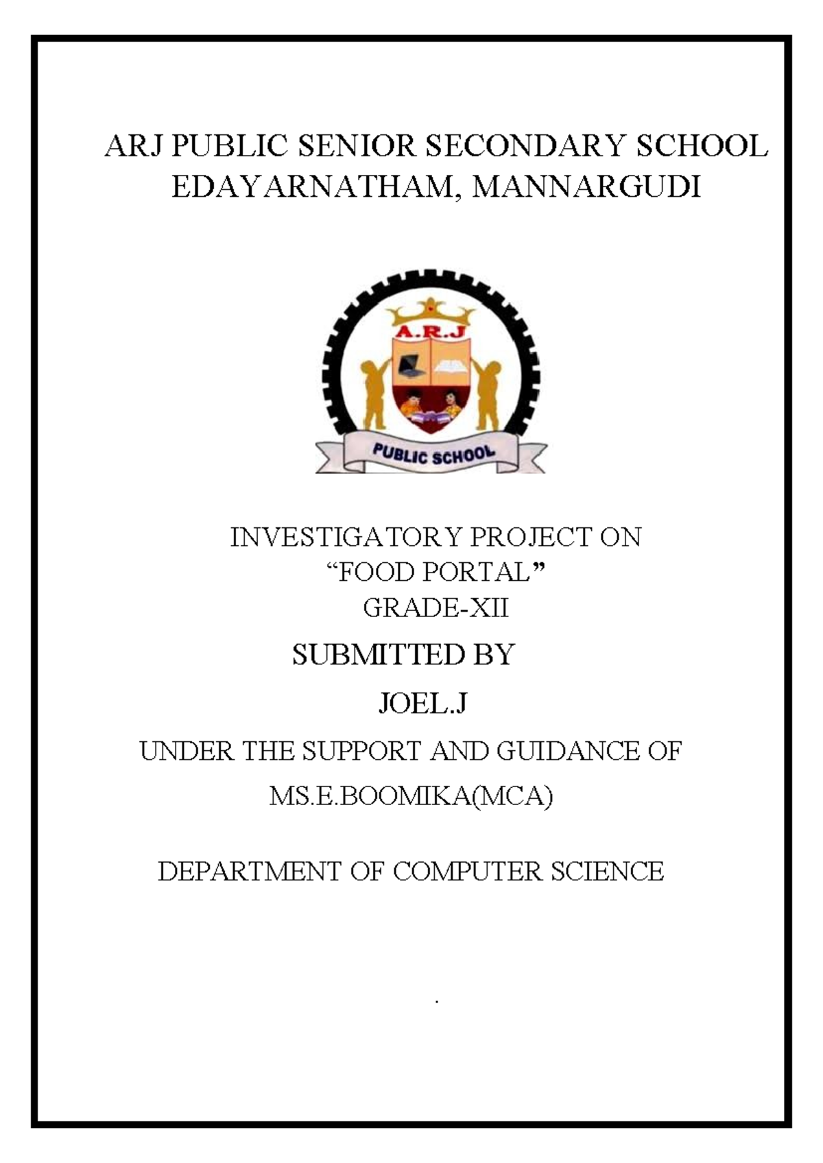 CS Project: Food Portal Management System by Joel J. - Studocu