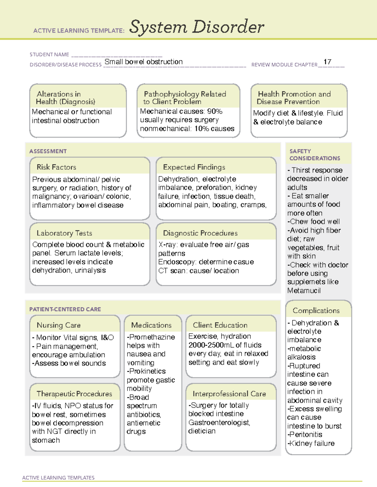 System Disorder: Small Bowel Obstruction - Active Learning Template ...