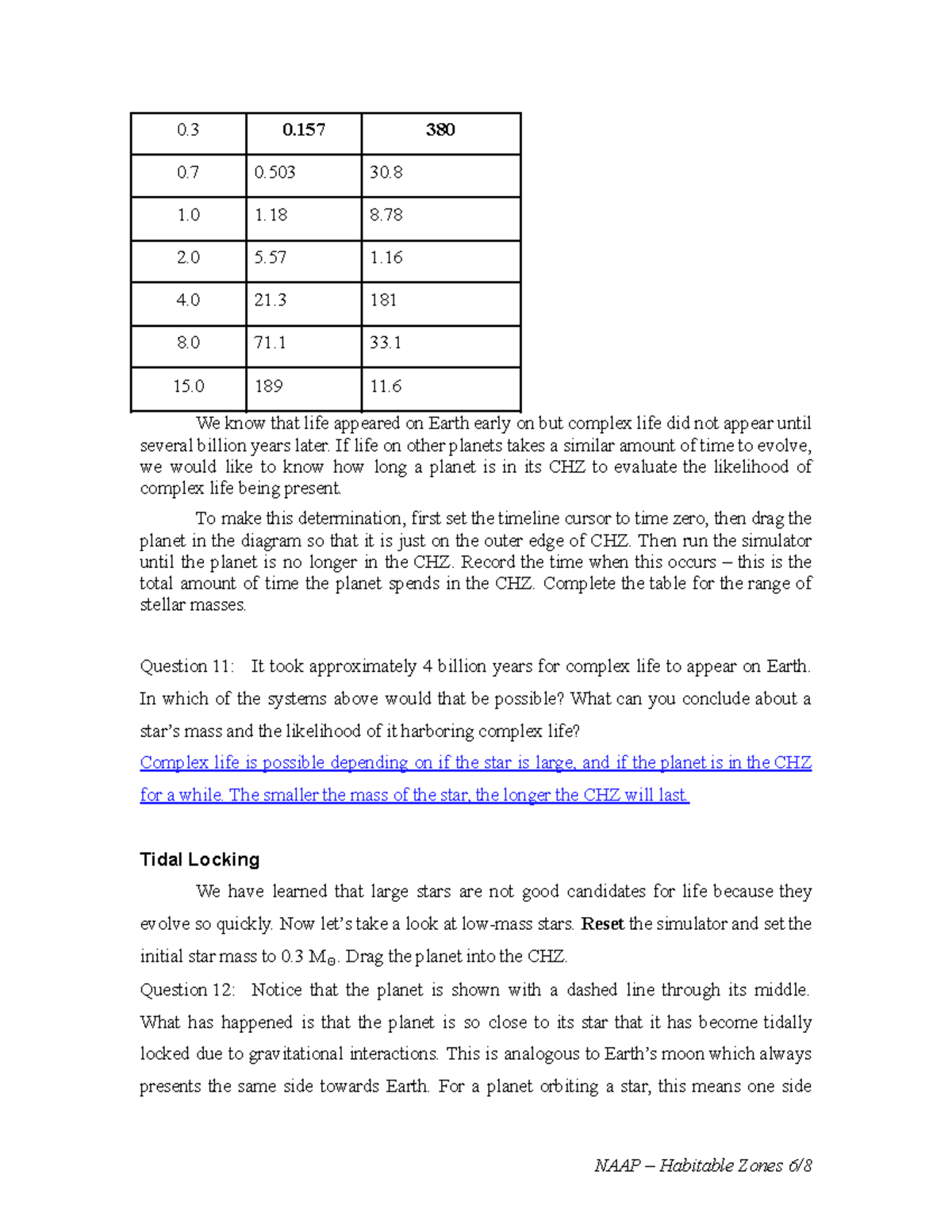 Habitable Zones 6 - Lab 12: Analyzing CHZ and Tidal Locking - Studocu
