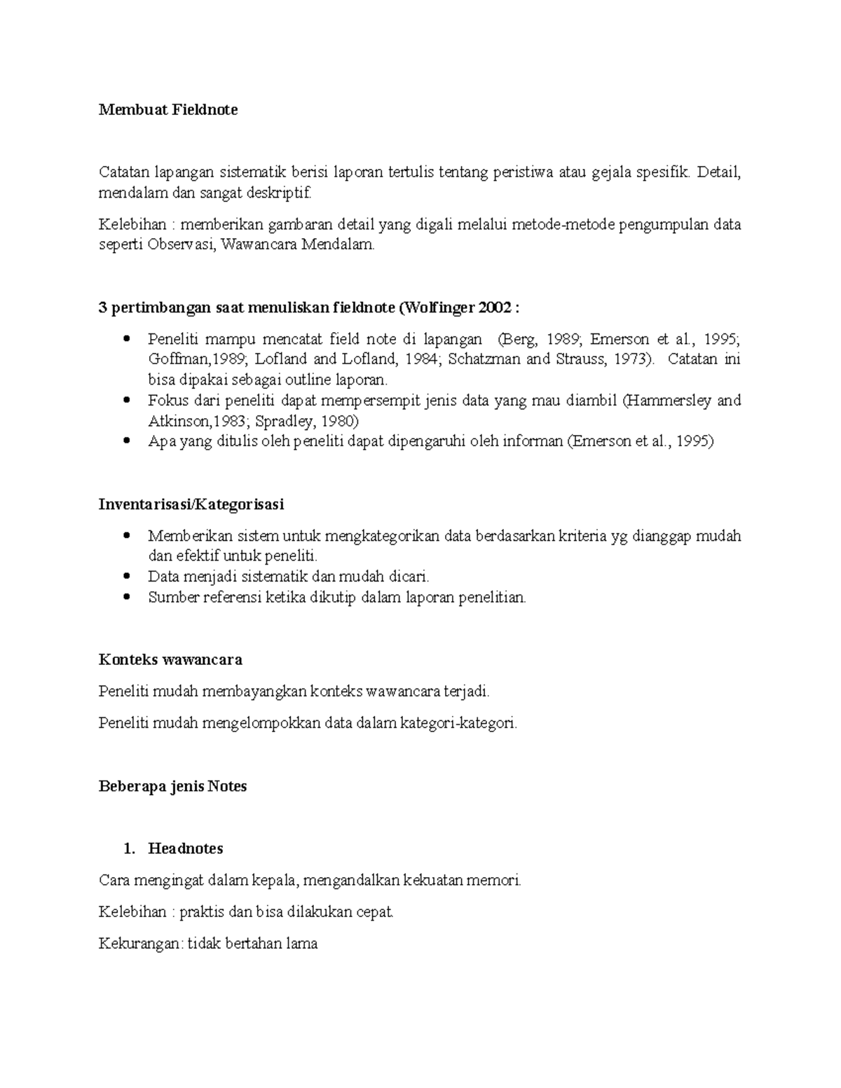 Fieldnote Writing Techniques and Considerations in Research - Studocu