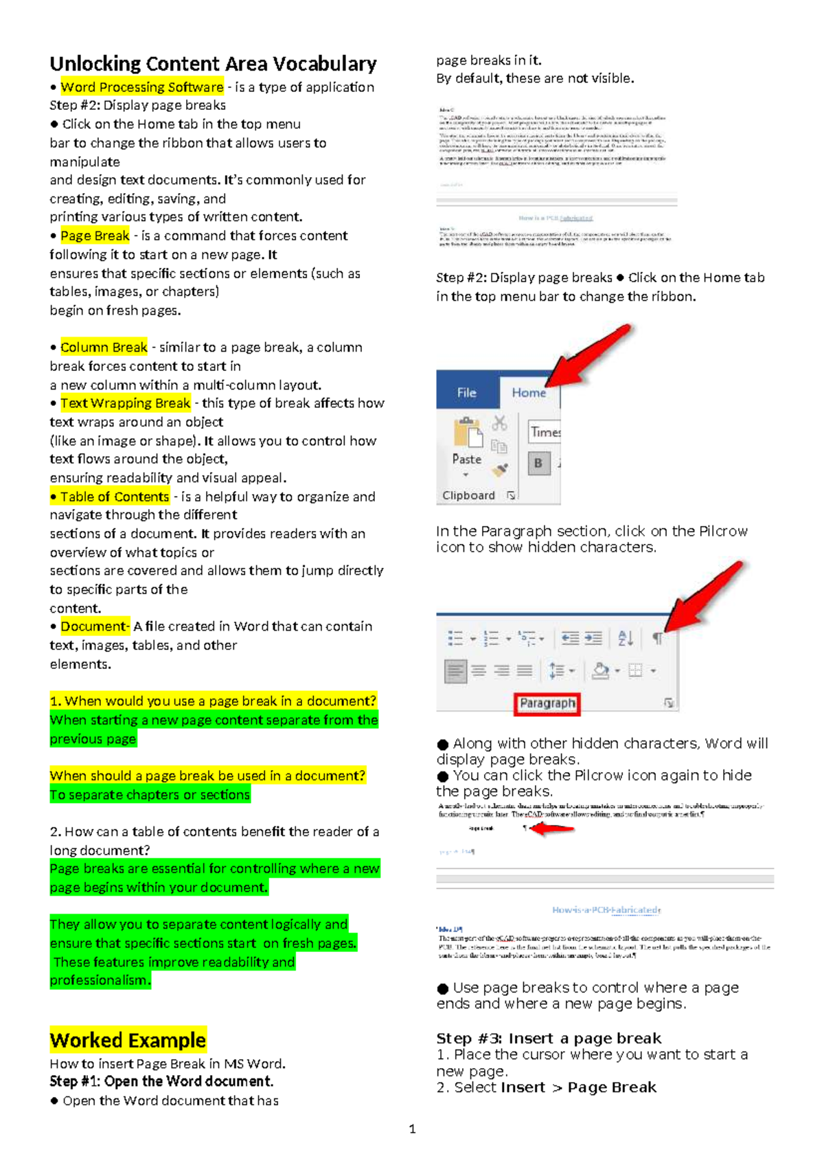 G7 TLE Wk4: Page Breaks & Auto Table of Contents in Word - Studocu