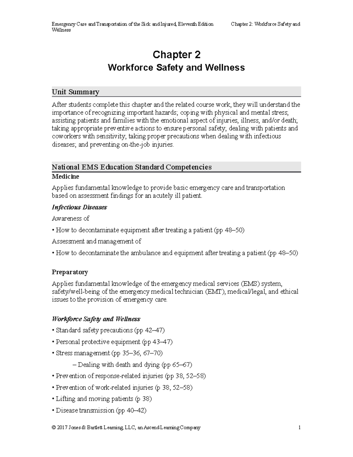 Chapter 2 Focused Outline - Wellness Chapter 2 Workforce Safety and ...