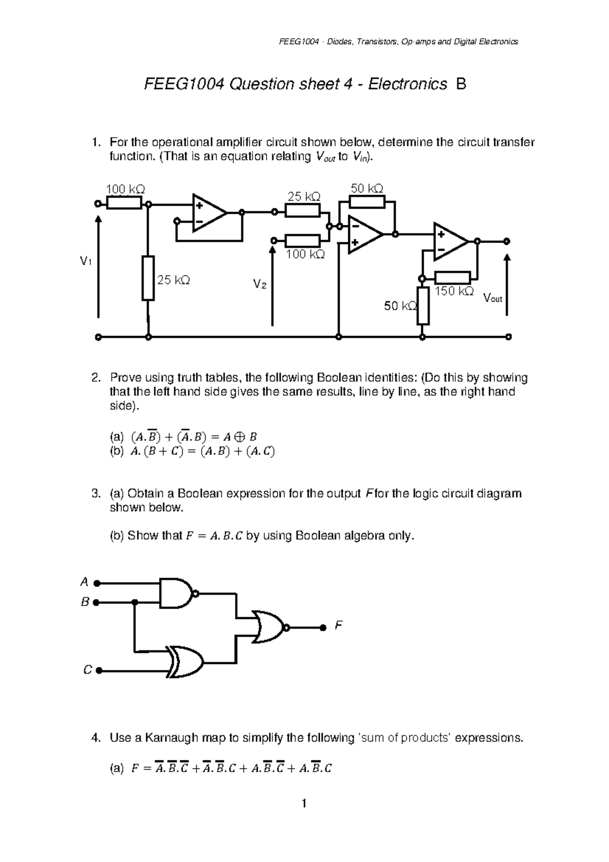 FEEG1004 Question sheet 4 Electronics B - FEEG1004 - Diodes, Transistors, Op-amps and Digital ...
