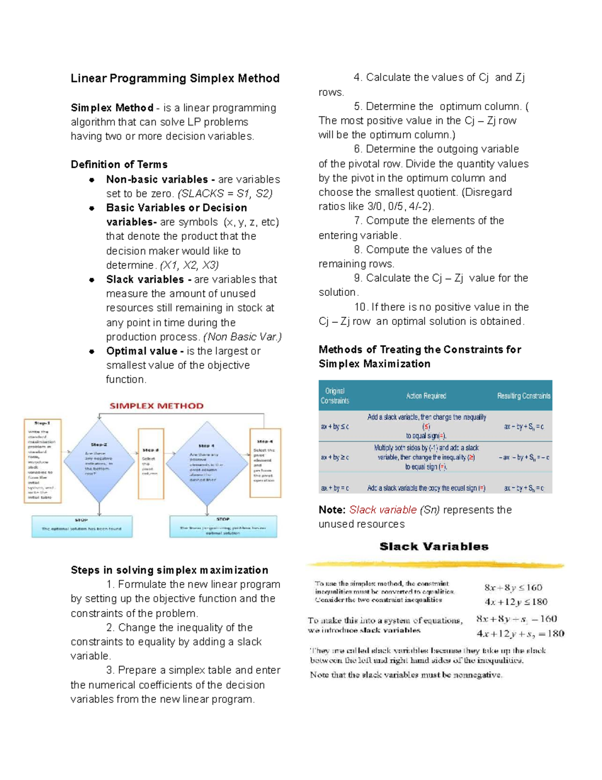 Mansci - Lecture: Linear Programming Simplex Method Overview - Studocu