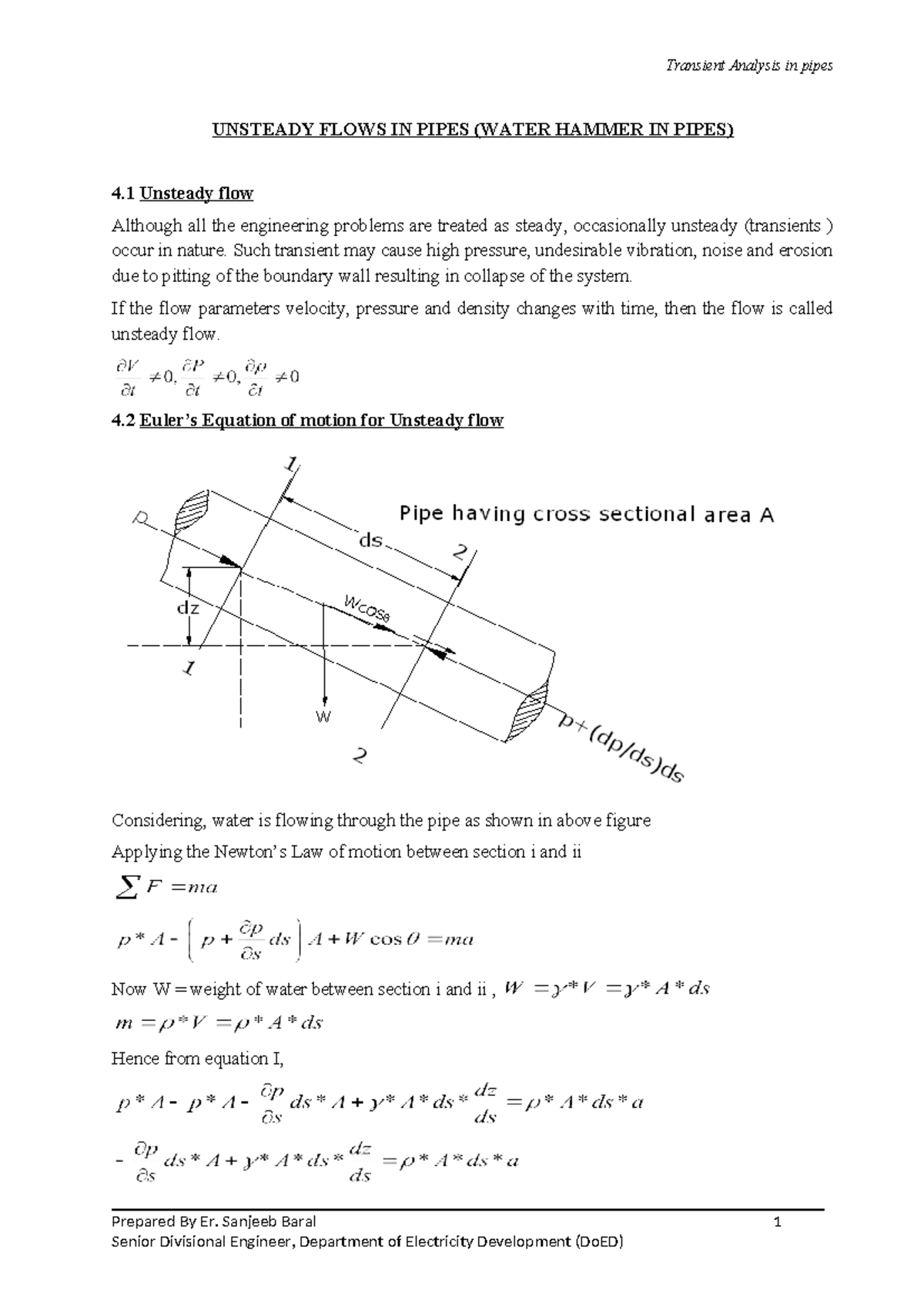 Transient Analysis of Unsteady Flows in Pipes (WATER HAMMER) - 4 Design ...