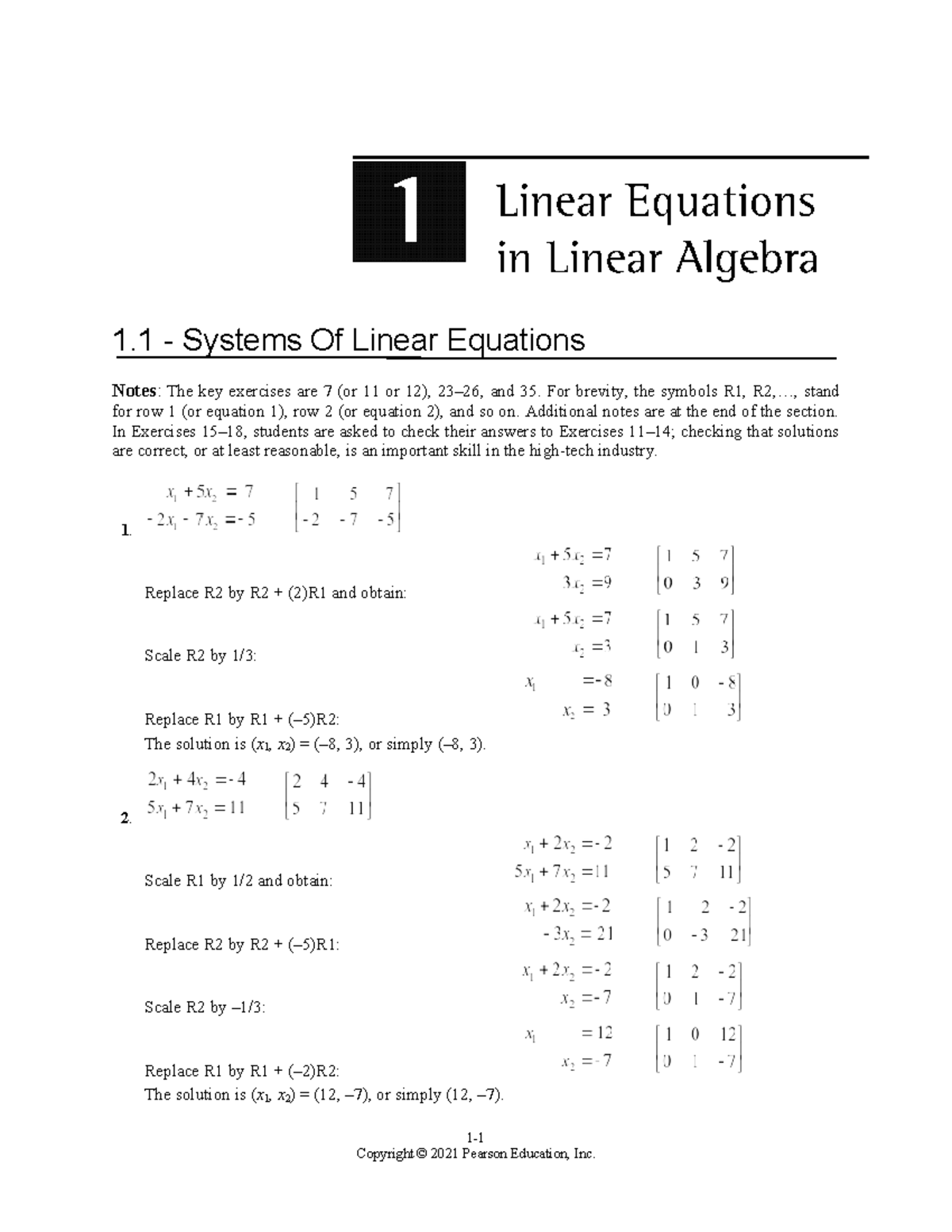 ISM-LLM-Chpt1JJM2020 - 1 - Systems Of Linear Equations Notes: The key ...