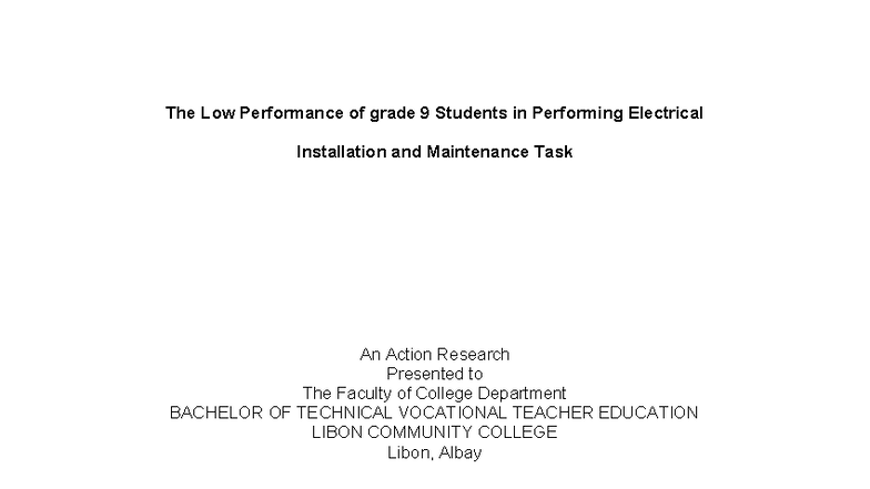 The Performance of grade 9 Students in Performing 025257 - The Low ...