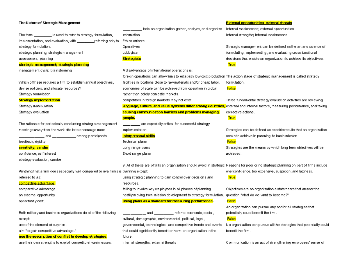 Strategic Management Overview: Key Concepts and Evaluation (BUS 101 ...