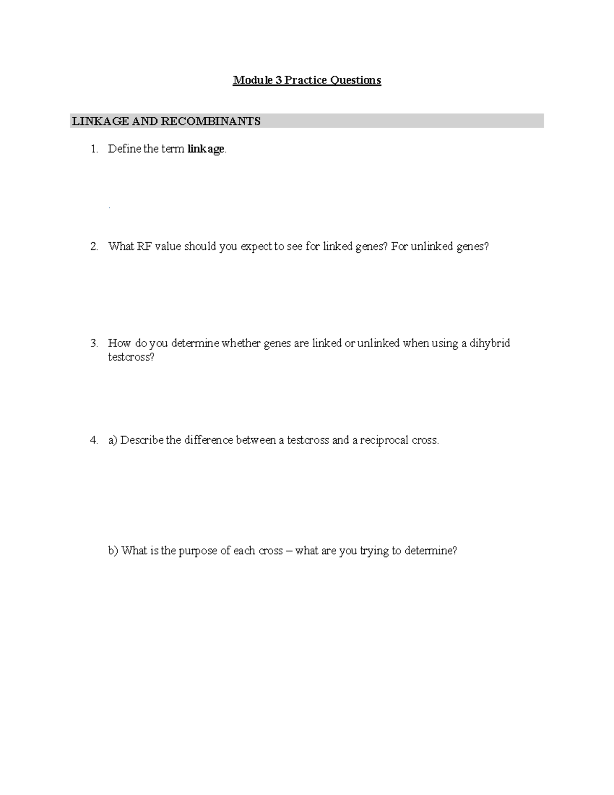 Module 3 Practice Questions - Module 3 Practice Questions LINKAGE AND ...
