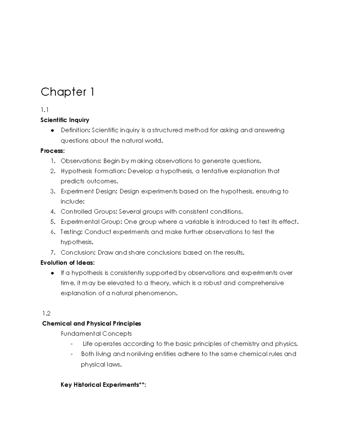 Reading notes mod 1 - Chapter 1 1. Scientific Inquiry Definition ...