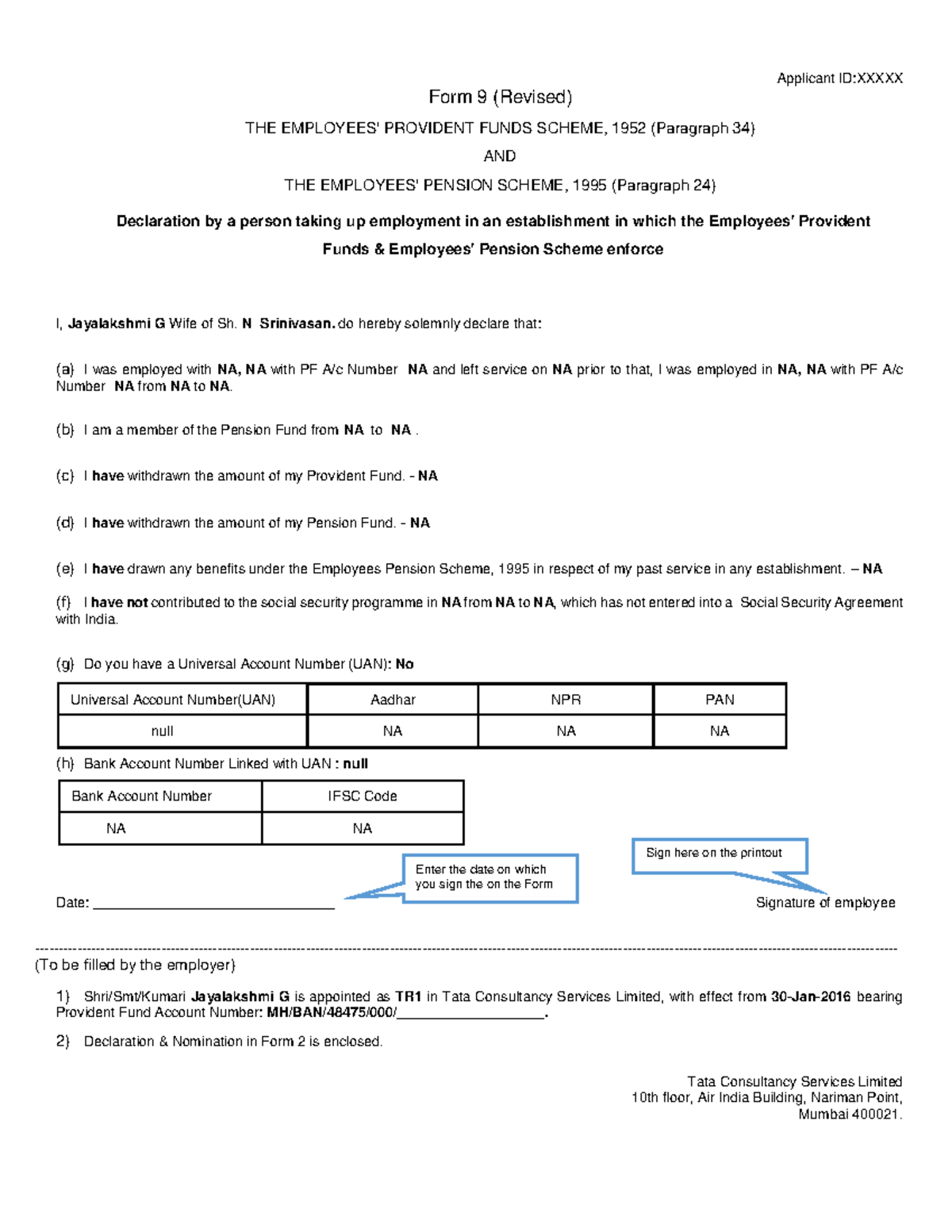 Form 9 Fresher Sample Form - Applicant ID:XXXXX Form 9 (Revised) THE ...