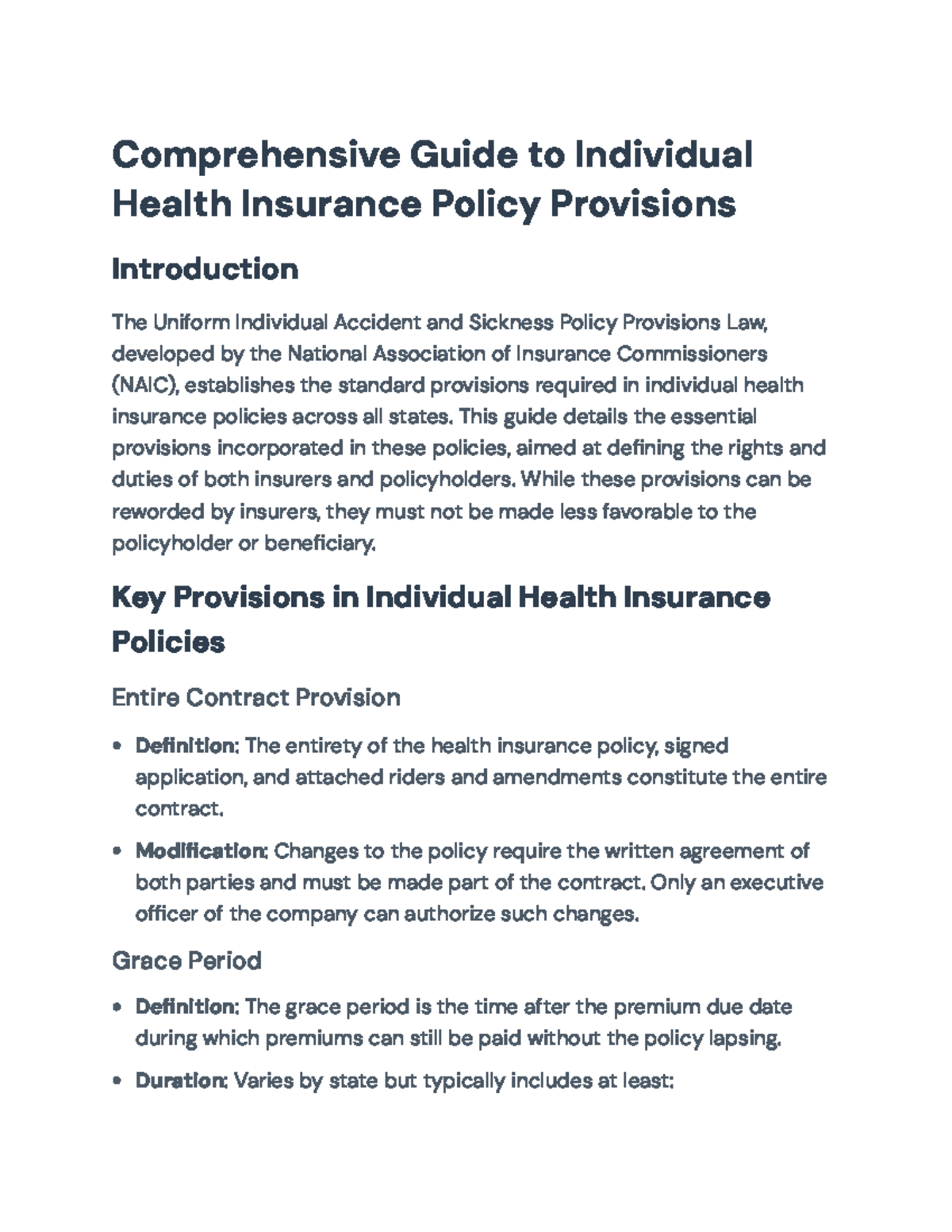 Comprehensive Guide to Individual Health Insurance Provisions ...